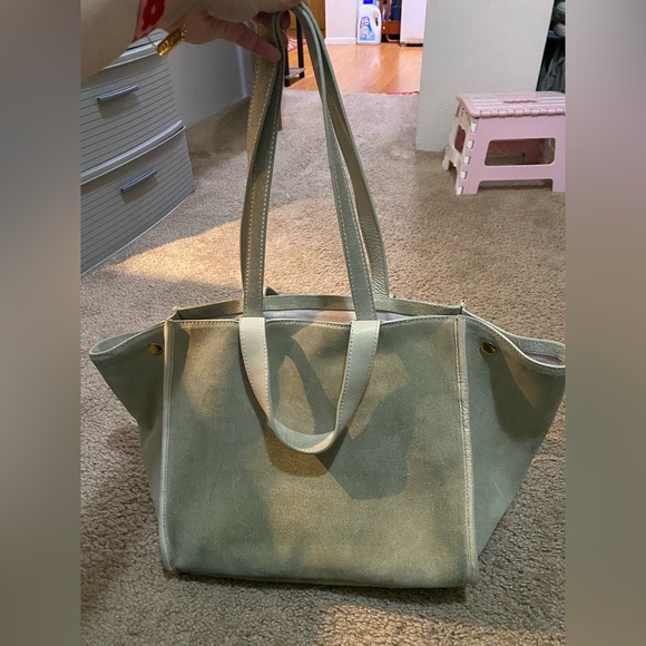 margot | Bags | Margot Elegant Light Sage Green Leather Tote Bag | Poshmark